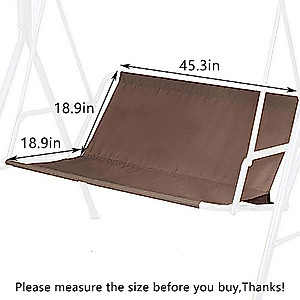 Typutomi Swing Seat Cover Replacement, 600D Thickened Oxford Waterproof Chair Bench Replacement Cover Outdoor Swing Cushion Cover for 2/3 Seat Patio Garden Swing Chair(Coffee, S - 45.3x18.9x18.9in)