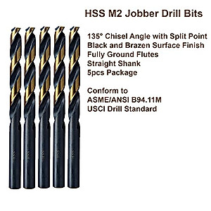 MAXTOOL 3.0mm 5pcs Identical Jobber Length Drills HSS M2 Twist Drill Bits Metric Fully Ground Black & Bronze Straight Shank Drills; JBM02H10R030P5