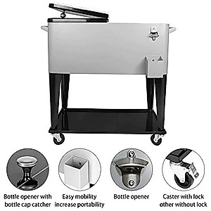 PetGirl Portable Rolling Cooler Ice Chest Cart Trolley for Outdoor Patio Deck Party Beer Cooler Cart Cover 80 Quart Rolling Cooler on Wheels Backyard Party Drink Beverage Bar Bottle Opener