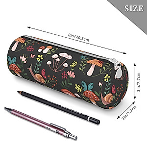 Ykklima Mushroom Snails Butterfly Flower Pattern Leather Pencil Case Zipper Pen Makeup Cosmetic Holder Pouch Stationery Bag for School Work Office