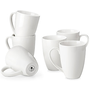 MALACASA Coffee Mugs Set of 6, Porcelain 18 oz Mugs Set, Ivory White Mugs with Handle, Large Modern Ceramic Cups for Tea, Juice, Latte, Cappuccino, Cocoa, Dishwasher&Microwave Safe, Series REG