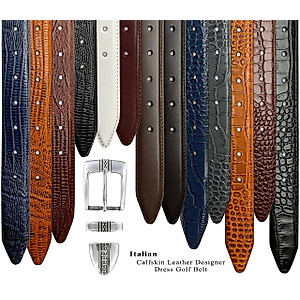 Brandon Italian Calfskin Genuine Leather Designer Golf Dress Belt 1-1/8"(30mm) Wide (Alligator Black, 40)