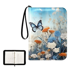 PYBUG Butterfly Trading Card Binder with Nylon Strap 4-Pocket Waterproof PU Leather Card Collection Binder for 400 Cards Sturdy Card Holder Folders for Game Cards,Sports Cards