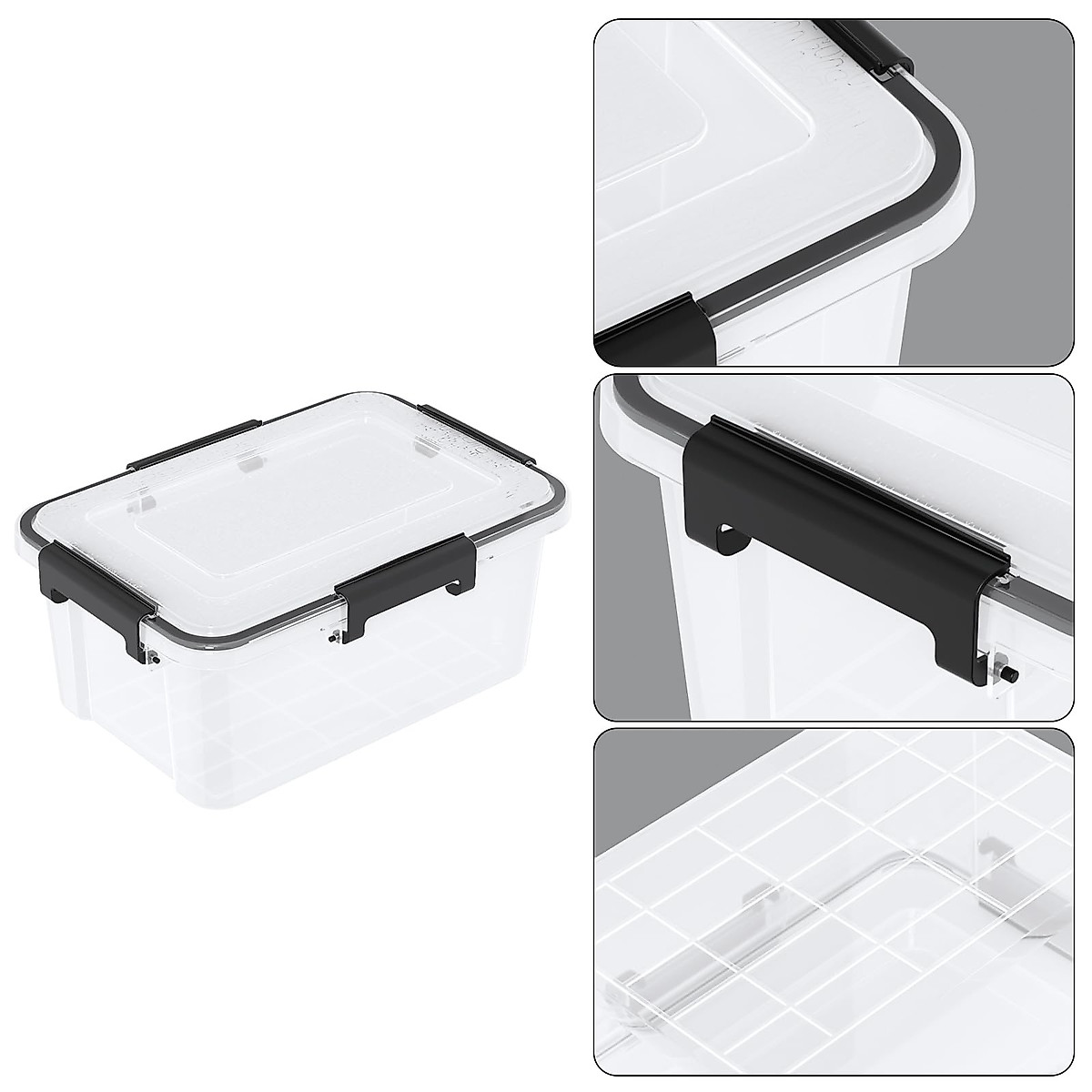 Leendines 10 L Clear Airtight Storage Box, 6 Pack Plastic Latching Storage Box