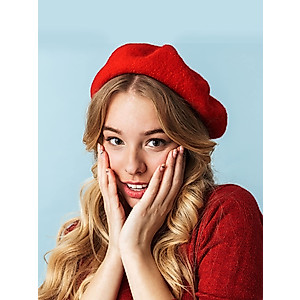 Trounistro 4 Pack Beret Hat French Beret Cap Winter Fashion Solid Color Hat for Women Girls Lady (Color Set 1)