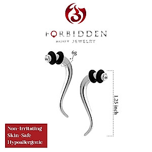 Forbidden Body Jewelry Pair of Surgical Steel 6g Round Cubic Zirconia Crystal Curved Hanging Taper Earrings