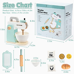 Play Kitchen Accessories, Frogprin Wooden Toy Mixer Set, Pretend Play Food Sets for Kids Kitchen - includes Extra Egg, Rolling Pin, Cookies, Sugar, Flour