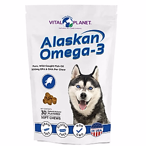 Vital Planet - Alaskan Omega-3 Soft Chews for Dogs, Wild Alaskan Fish Oil – 30 Hickory Flavored Soft Chews