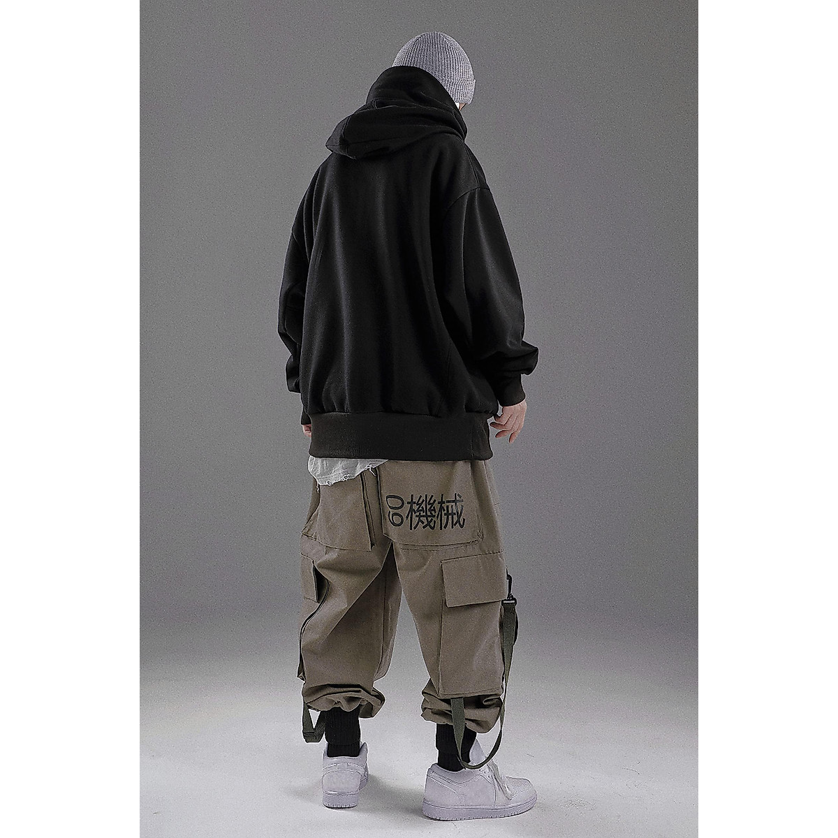 Niepce Inc Streetwear Men's Oversized Hoodie with Neck Gaiter (Black, Large)