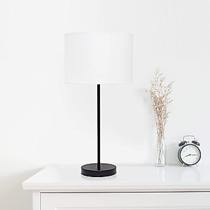 Simple Designs LT2040-BAW 23" Tall Contemporary Standard Metal Stick Lamp with Round Base and Drum Fabric Shade for Home Décor, Bedroom, Office, Dorm, Living Room, Entryway, Foyer, Black & White