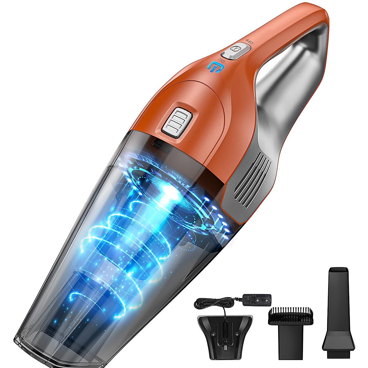 Vestynska Handheld Vacuum Cordless, 8Kpa Super Cyclonic Suction Car Vacuum, Small Cordless Rechargeable High Power, Run Up to 30mins, Fast Charge, 70W, for Home Sofa Pet Hair Car(Brown)