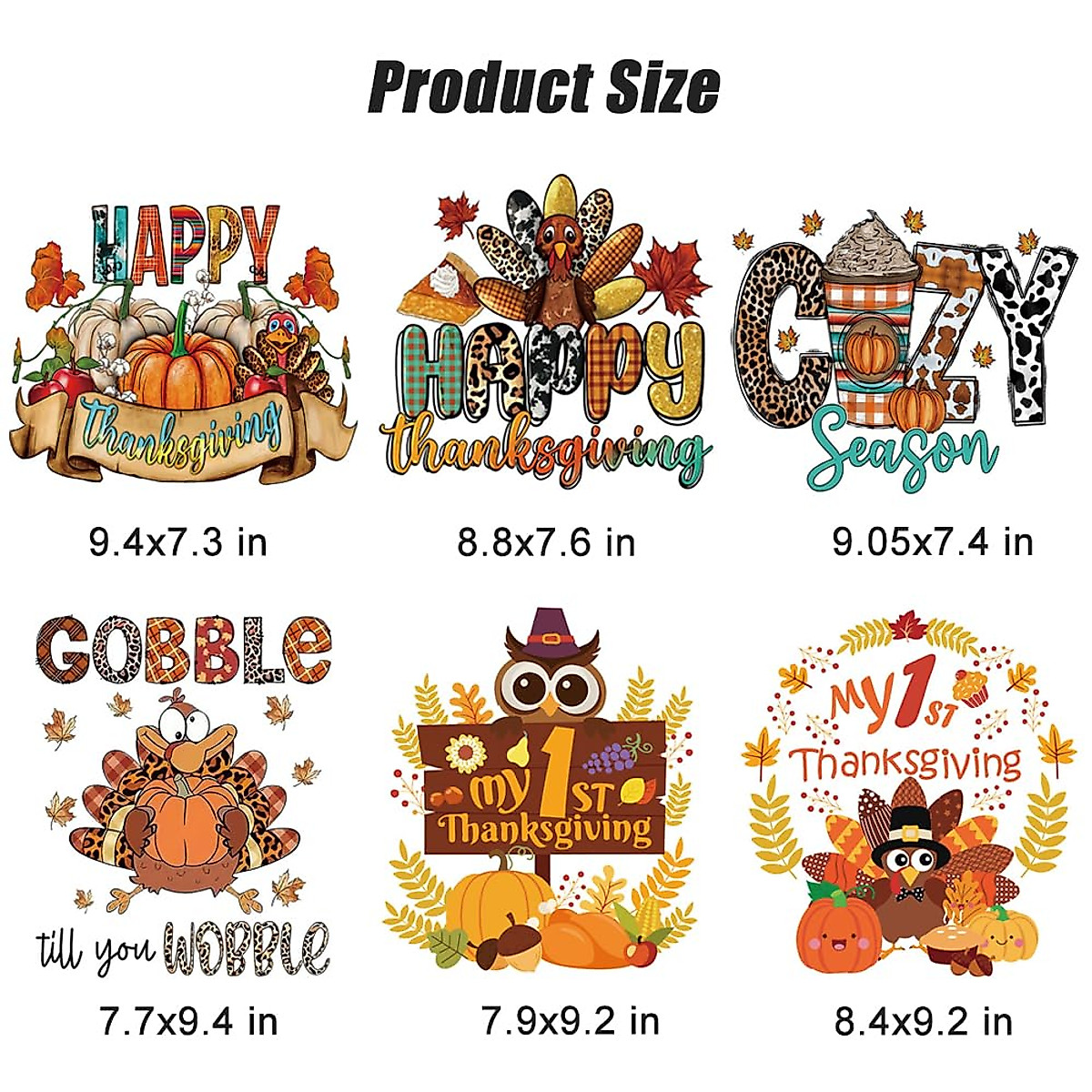 6 Sheets Thanksgiving Iron on Patches for Clothing Fall Heat Transfer Vinyl HTV Stickers Thanksgiving Iron on Transfers Turkey Pumpkins Iron on Decals for Clothes T-Shirt DIY Craft Autumn Decor