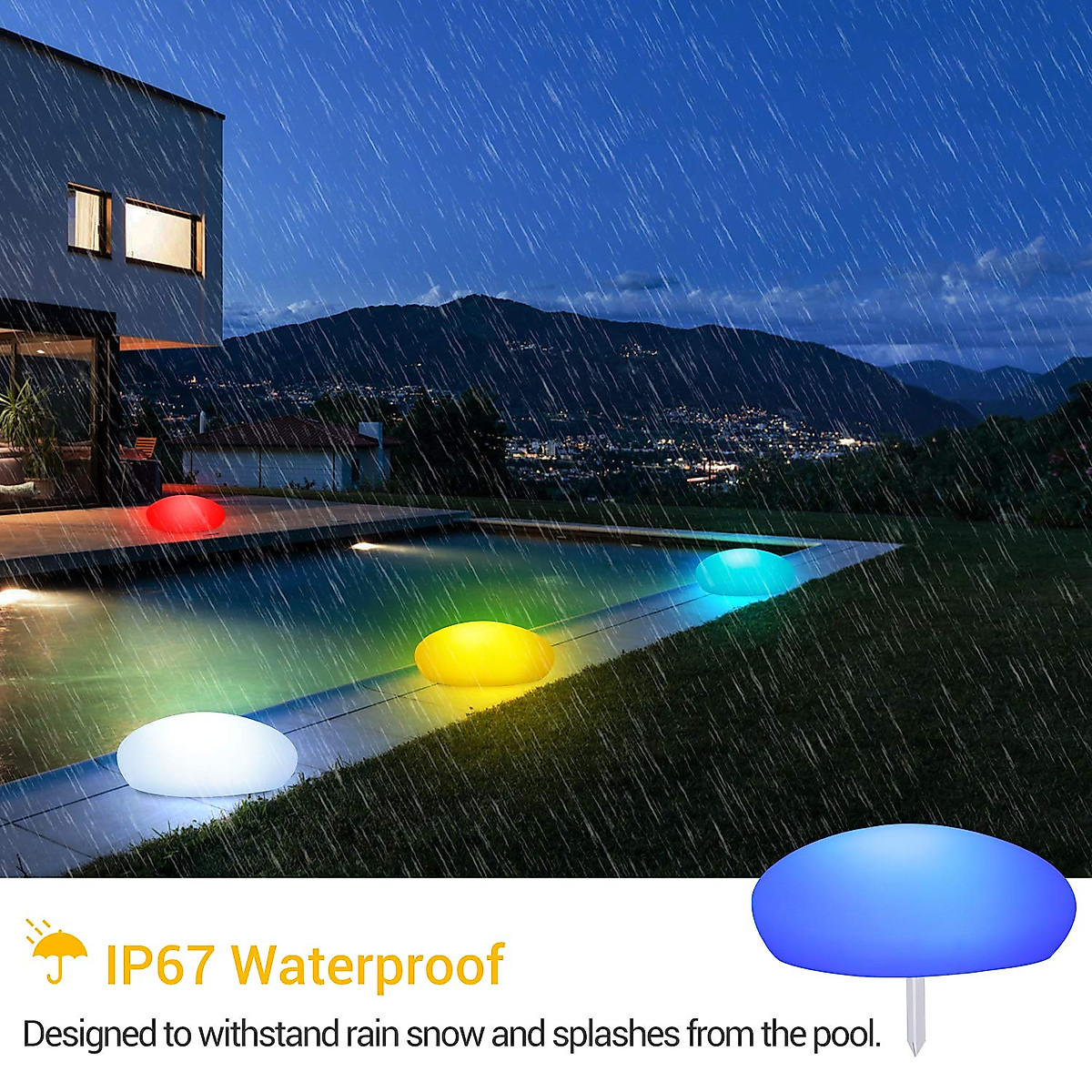 Solar Garden Lights, LED Stone Light Outdoor Solar Powered, 16 Colors Changing Waterproof Christmas Light with Remote for Lawn Patio Yard Pathway Walkway Swimming Pool Party Wedding Halloween (1 Pack)