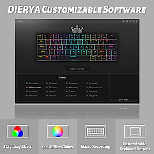 DIERYA DK63N 60% Wireless Wired Mechanical Gaming Keyboard, RGB Backlit Bluetooth Keyboard w/Arrow Keys, 63 Keys Ultra-Compact Keyboard Full Keys Programmable w/Brown Switch for Windows Laptop PC Mac