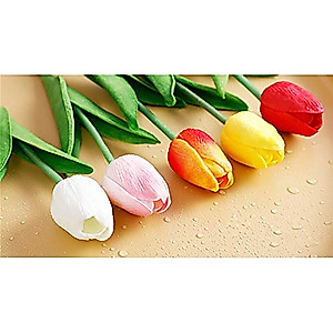 SHINE-CO LIGHTING Artificial PU Tulips 10Pcs Real Touch Fake Flower Arrangement Bouquets for Home Office Wedding Decoration (Pink)