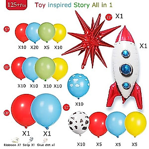 Toy Inspired Story Balloons Arch Garland kit Red Blue Yellow Green Balloon +Cow Boy Star Rocket Balloons for Kid Toy Theme two infinity and beyond birthday decorations