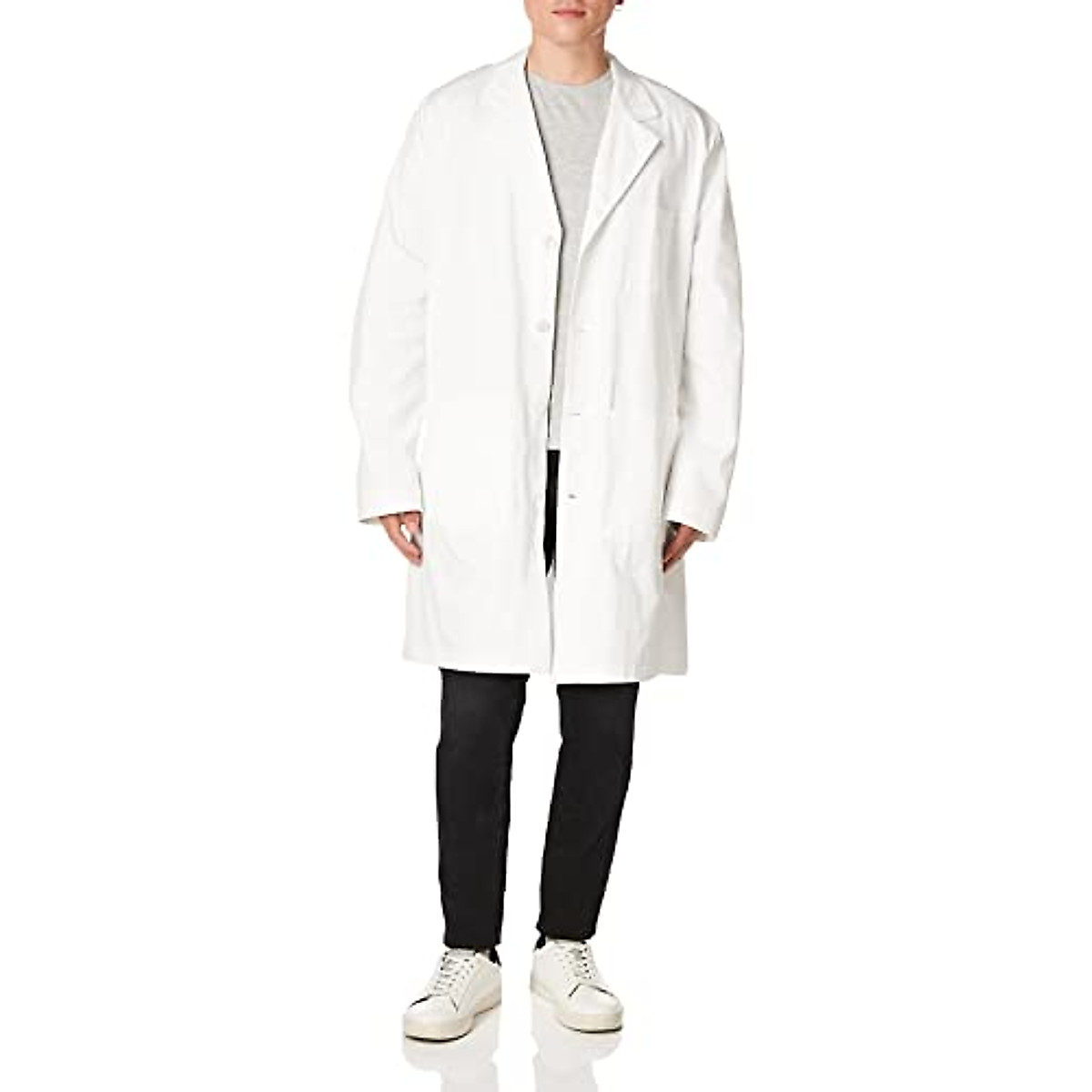 Landau Essentials Relaxed Fit 5-Pkt 4-Button Full-Length Lab Coat for Men 3124 White 8oz 100% Cotton Twill