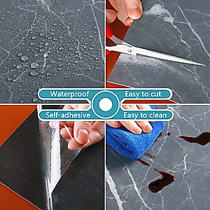 VEELIKE 24 Pack Grey Marble Floor Tiles Peel and Stick Waterproof Vinyl Flooring 12''x12'' Self Adhesive Removable Stick On Grey Vinyl Floor Tiles Stickers for Bathroom Kitchen Bedroom Basement
