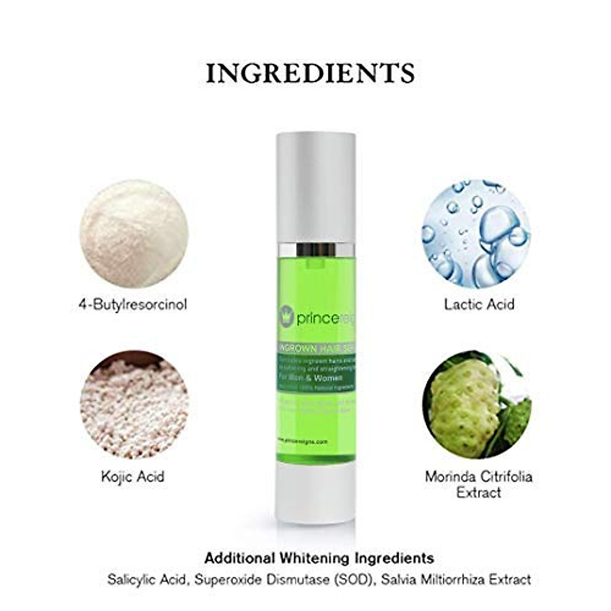 Princereigns Ingrown Hair Serum - Organic Razor Bump & Redness Solution for Men & Women, Ideal for Face, Bikini, Legs, Underarm, Prevents Future Ingrown Hairs, No Alcohol or Oils - 2 Fl. Oz