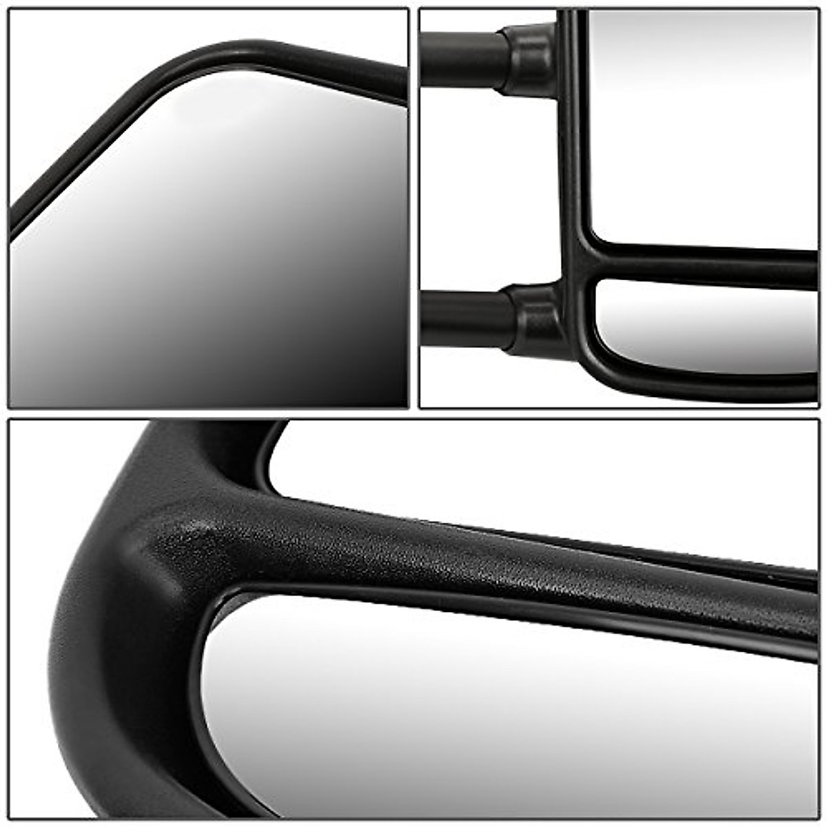 Pair of Black Textured Manual Telescoping Extenable Side Rear View Towing Mirrors Compatible with Ford E-Series 03-14
