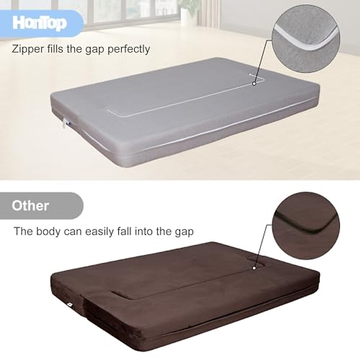 HonTop 10 Inch Folding Sofa Bed Memory Foam Couch Floor Modern Futon Sofa Bed, Full Sleeper Chair Bed for Living Room Bedroom