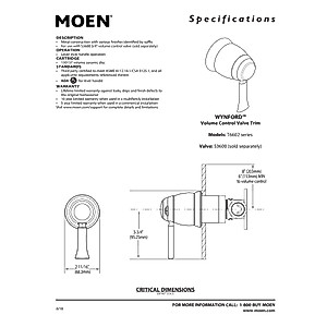 Moen T6602 Wynford Volume Control Valve Trim Kit, Valve Required, Chrome