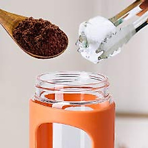 Kodrine Glass tumbler with straw and lid 20oz Glass Smoothie Cup with Silicone Protective Sleeve PBA FREE (Amber, Hollow Silicone Sleeve+Reusable Metal Straw)