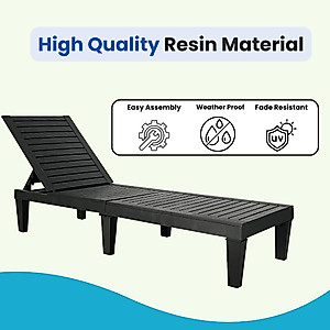 BTEXPERT Foldable Patio Chaise Outdoor Lounge Chair Folding Sun Bed Patio Lounger Reclining Couch Adjustable Backrest for Pool Beach Deck Sunbathing Waterproof Black Set of 2