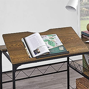 HOMBAZAAR Home Office Desk, Industrial Computer Desk with Storage Shelf, Large Writing Drawing Desk Craft Workstation with Tiltable Tabletop for Artist, 47’’ Multifunctional PC Laptop Table, Brown