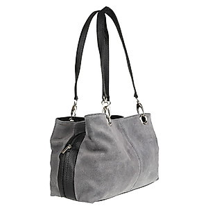 Girly HandBags Womens Italian Suede Leather Shoulder Bag Dark Grey