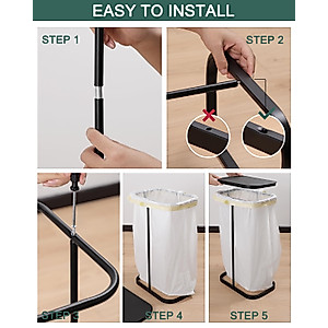 FURKIT Trash Bag Holder, 13 Gallon Durable Metal Waste Bin, Portable Indoor Outdoor Trash Can Stand for Kitchen, Camping, Picnic (Black)