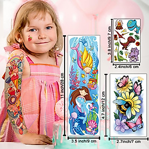 Partywind 66 Sheets Kids Full & Half Arm Temporary Tattoos Sleeves, Fake Tattoo Stickers with Dinosaur/Pirate/Cars for Boys, Butterfly/Mermaid Tattoos for Girls, Kids Gifts Party Supplies