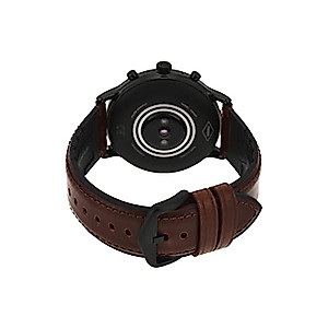 Fossil 44mm Gen 5 Carlyle Stainless Steel and Leather Touchscreen Smart Watch, Color: Black, Brown (Model: FTW4026)