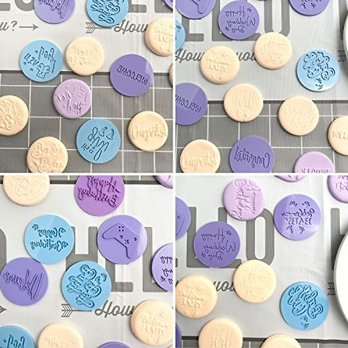 Crethinkaty 2 Pieces Happy Birthday Fondant Embosser 3D Design Cookie Stamp for Baking Cookies,Decorating Cake/Sugar Paste/Cupcake