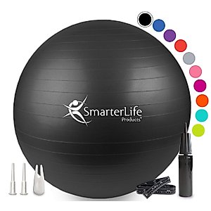 SmarterLife Workout Exercise Ball for Fitness, Yoga, Balance, Stability, or Birthing, Great as Yoga Ball Chair for Office or Exercise Gym Equipment for Home, Non-Slip Design (55 cm, Black)