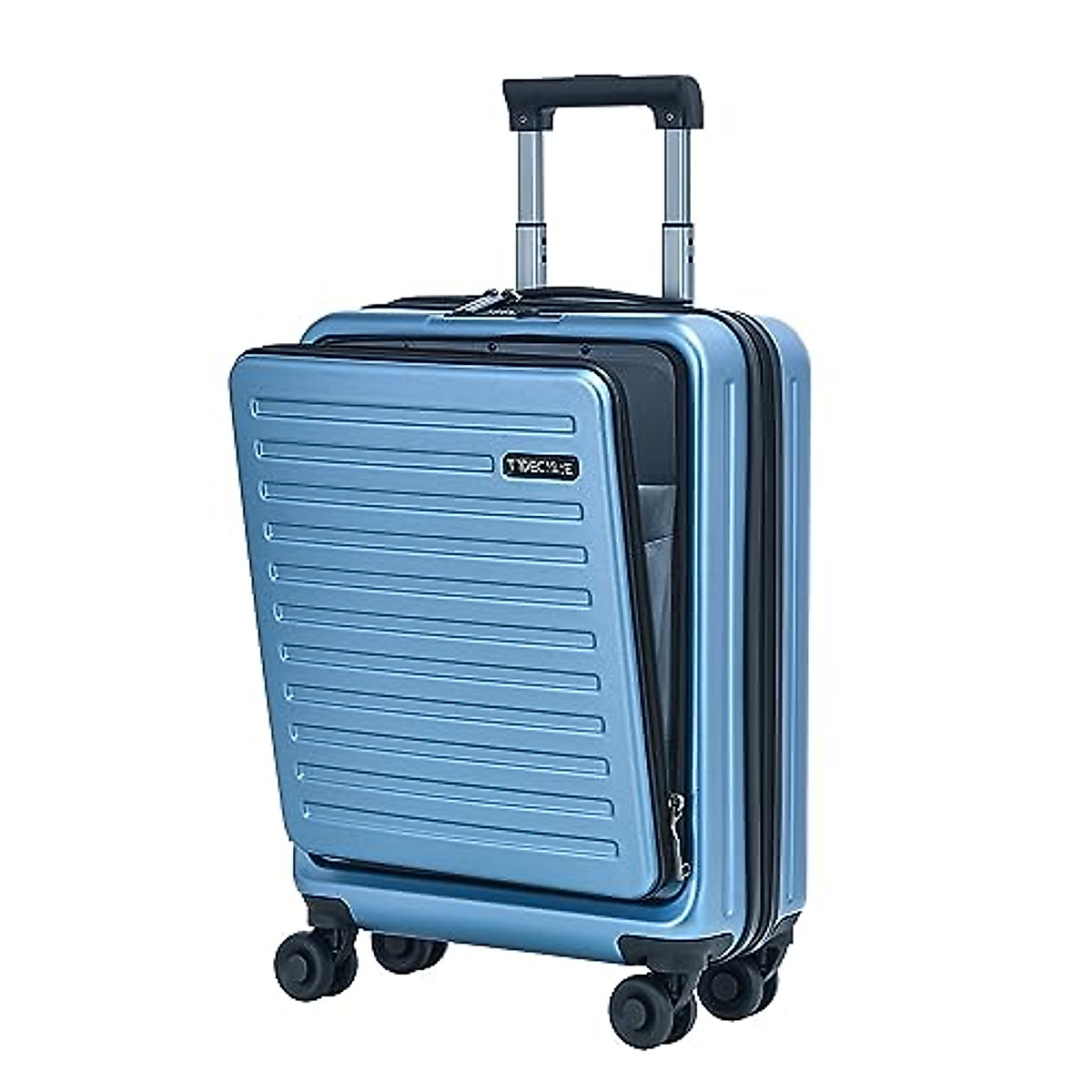 TydeCkare 20 Inch Carry On Luggage with Front Pocket, 21.65 * 15.35 * 7.87" Suitable for Airplane Overhead Bin, 34L PC+ABS Hardshell, Ice Blue
