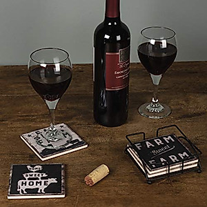 Primitives by Kathy 39412 Rustic Style Absorbent Stone Coasters, Set of 4, Farm-Sweet-Farm