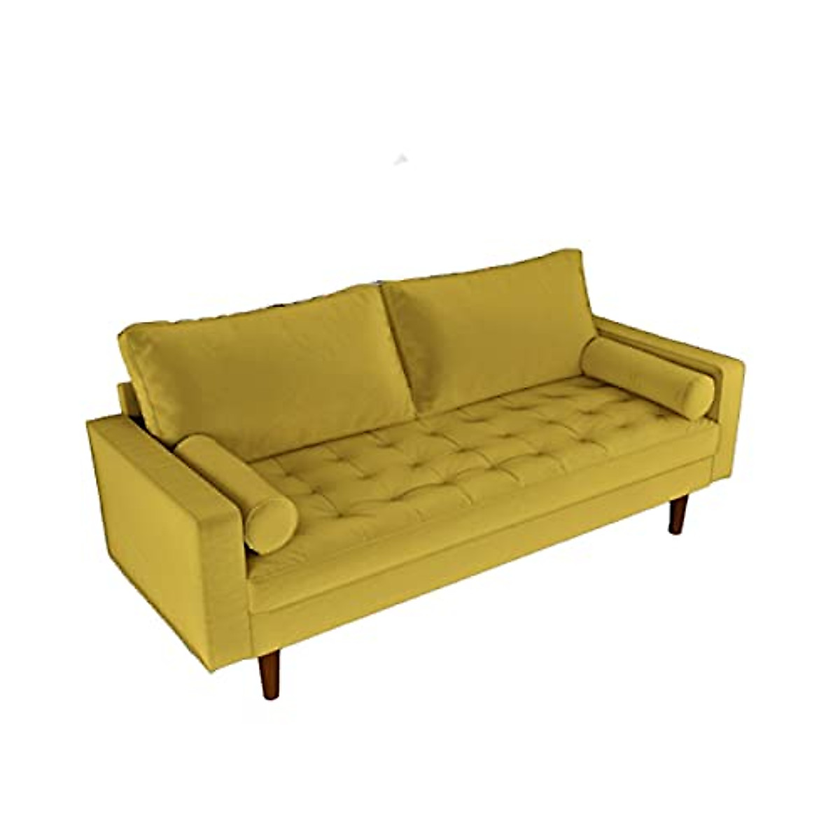 Container Furniture Direct Womble Mid Century Modern Velvet Couch for Living Room with 3 Seater Tufted Seat and Sturdy Wood Frame, Includes Bolster Pillows, Sofa, Dijon
