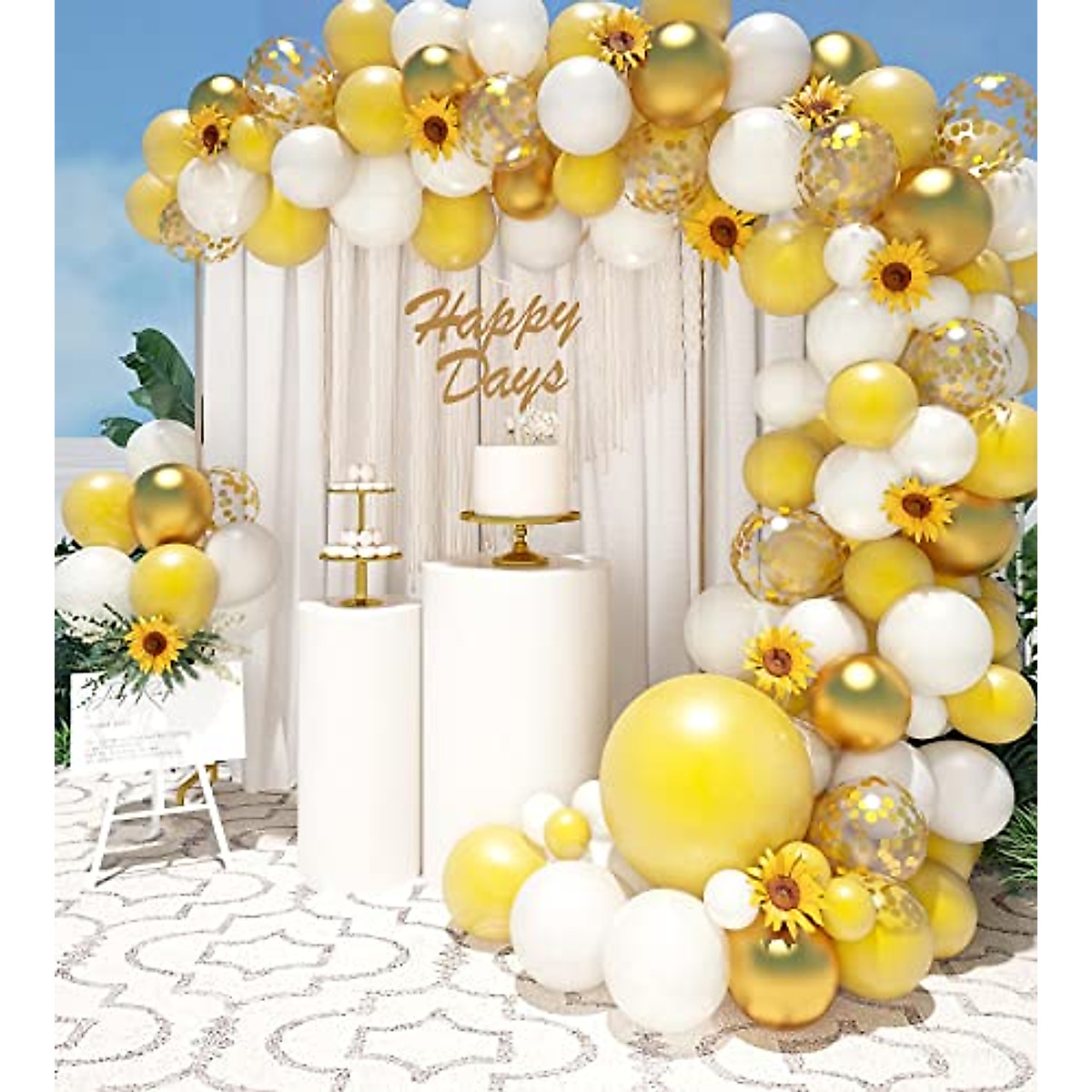 18Inch Sunflower Yellow Gold White Balloons Balloon Garland Arch Kit, Sunflower Bee Theme Birthday Baby Shower Wedding Party Decorations for Girl Boy