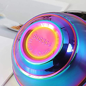 TUPMFG Rainbow Stainless Steel Bowls Rice Bowl 18 Oz Cereal Bowl Deep Soup of 6 with Double Walled Insulated Dishwasher Safe Unbreakable Bowl Home Kitchen & Child (Rainbow)