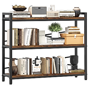 3 Tier Bookshelf 39.37" Width, Dorm Desk Hutch, Desk Shelf, Long Industrial Bookcase, Wooden Large Book Shelf for School Home Living Room Bedroom Office Storage(Vintage)