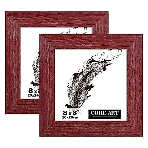 CORE ART 8x8 Picture Frame, Handmade Wood Rustic Red Photo Frame Set of 2, High Definition Semi-tempered Glass Wall or Tabletop Display
