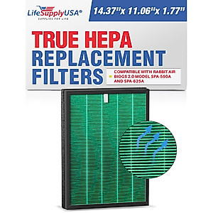 LifeSupplyUSA True HEPA Filter Replacement Compatible with Rabbit Air BioGS 2.0 SPA-550A and SPA-625A Air Purifier