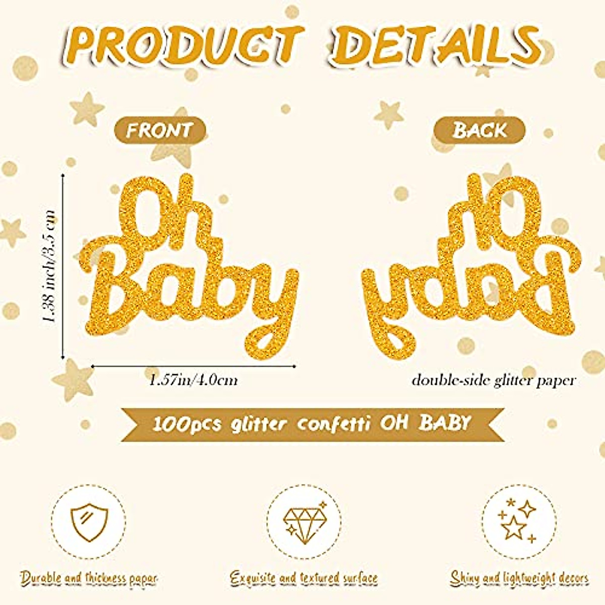 Sherr 100 Pieces Baby Confetti Decors Gold Glitter Baby Table Confetti Cute Little Baby Shower Confetti Sprinkle for Gender Reveal Baby Shower Birthday Party Decoration Supplies