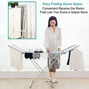 ZAVAYA Portable Electric Heated Clothes Dryer, 147 X 54 X 94cm Foldable Energy Saving Clothes Airer, Towel Warmer for Bathroom Laundry Room Apartment