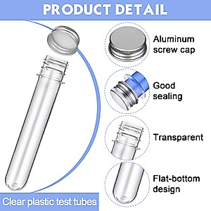 45ml Plastic Test Tubes Transparent Clear Bath Salt Tubes 25x140mm Cylindrical Aluminum Lid Plastic Vials for Candy Spice Dried Flower Storage Container Decor House Scientific Experiment (200 Pcs)