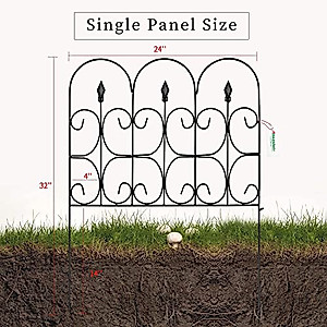 AMAGABELI GARDEN & HOME Decorative Garden Fence Fencing 32in x 10ft 5 Panels Outdoor Coated Metal Rustproof Landscape Wrought Iron Wire Border Folding Wire Flower Bed Barrier Black