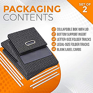TRIZO Collapsible File Storage Organizer Box - Decorative Home & Office Portable Small Filing System for Folder & Documents (Set of 2)