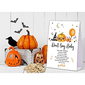 Don't Say Baby Clothespin Game, Halloween Baby Shower Game, One 5x7 Sign and 50 Mini Natural Clothespins, Gender Neutral, A Little Boo Baby Shower Decoration - MJZ57