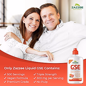 Zazzee GSE, 3X Triple Strength, 4 Ounces, 500 Servings, 300 mg per Serving, Premium Liquid Grapefruit Seed Extract Concentrate with Bioflavonoids, Vegan, Gluten Free, All-Natural, Made in The USA